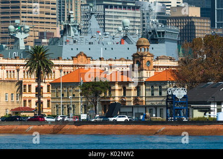 Garden Island RAN Naval base with warship and City Centre skyline ...