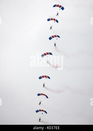 The RAF Falcons Parachute team jump from a C-130J Hercules on the last ...