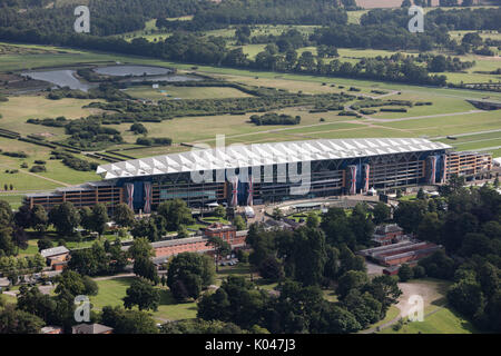 An aerial view of Ascot Racecourse with the main stand prominent Stock ...