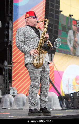 Lee Jay Thompson of Madness at Hylands Park,Chelmsford,Essex on Sunday ...