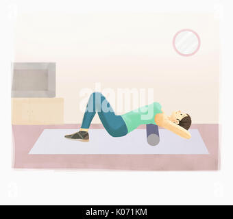 Woman lying down and stretching her body Stock Photo - Alamy