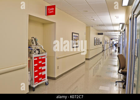 Emergency code cart in a hospital corridor. Also known as a crash cart ...