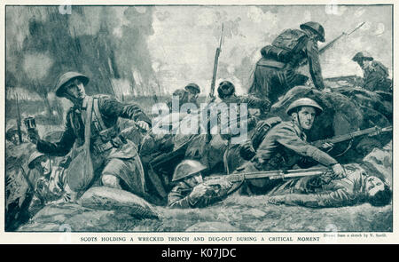 Scottish WW1 soldiers in kilt firing rifle, wartime experience event ...