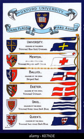 Oars, Flags and Arms of the Colleges of Oxford University Stock Photo ...