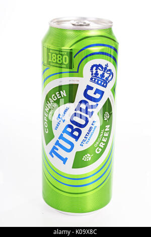 Tuborg beer can isolated on black background. Bucharest, Romania, 2020 ...