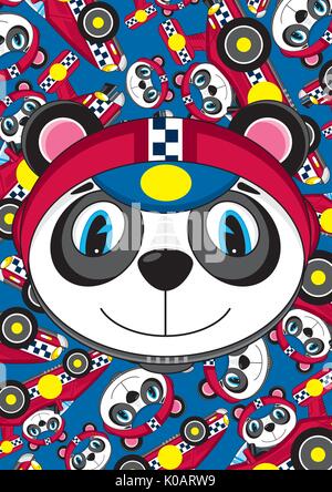 Cute Cartoon Panda Bear Motor Racing Driver with Sports car Stock ...