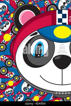 Cute Cartoon Panda Bear Motor Racing Driver with Sports car Stock ...