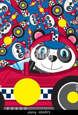 Cute Cartoon Panda Bear Motor Racing Driver with Sports car Stock ...