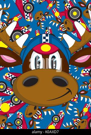 Cute Cartoon Reindeer Motor Racing Driver with Pattern Stock Vector ...