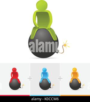 3D vector stick figure sitting on the floor while operating a notebook ...