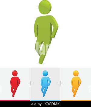 3D vector stick figure leaning against a white background with his leg ...