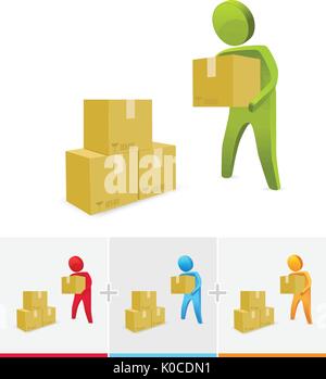 3d working people. Courier delivery man pushing a pallet truck with ...