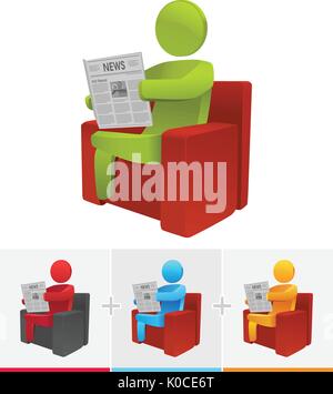 3D vector stick figure enjoy reading newspaper while standing Stock ...