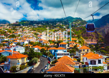 Cable car to Monte, cabins with views over the city of Funchal, Madeira ...