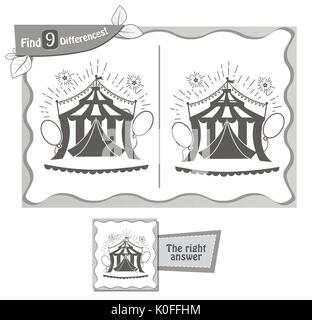 Circus black and white find differences game for children. Educational ...