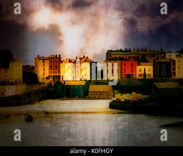 DIGITAL ART: Tenby Harbour, Wales, Pembrokeshire, United Kingdom Stock ...
