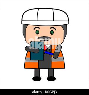 Fun cartoon construction or road worker with pneumatic drill, high ...
