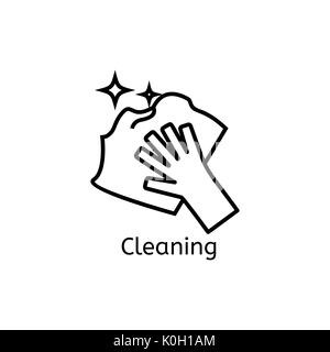 Hand wiping with a cloth icon. Wipe dust symbol isolated on white ...