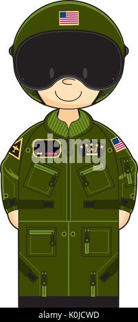 Cute Cartoon Military Airforce Pilot Vector Illustration Stock Vector ...