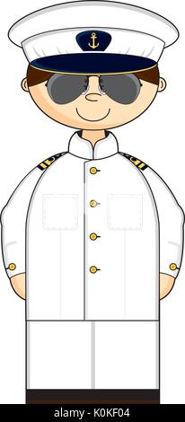 Cute Cartoon Navy Officer wearing Sunglasses Vector Illustration Stock ...