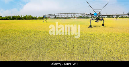 Irrigation system on wheels on the field Stock Photo - Alamy