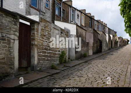 Back lane of Basil Street, Colne, Lancs, England, UK: black and white ...