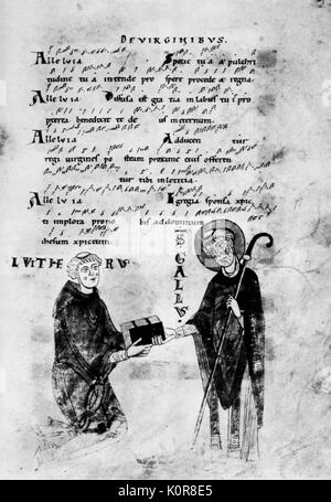 GREGORIAN Music score from 12th century with neume (sign in plainsong ...