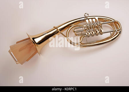 Wagner tuba with a mute in place. Brass instrument developed by Stock ...