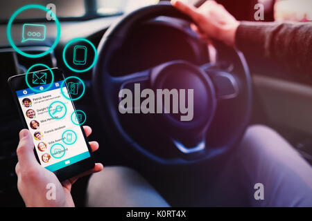 Digital composite of Icons against man in the car Stock Photo - Alamy