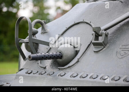on-board machine gun in the front armor of a m4 Sherman tank from WW2 ...