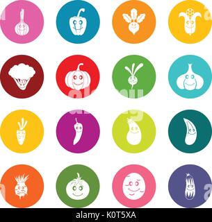 Smiling vegetables icons set. Simple illustration of 16 smiling ...