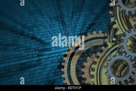 3d illustration of gears over binary background with mechanic Stock ...