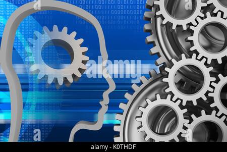 3d illustration of gear over cyber background with gears system Stock ...