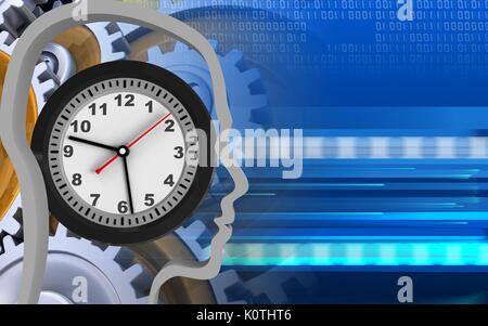 3d illustration of clock over cyber background with gears Stock Photo ...