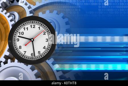3d illustration of clock over cyber background with gears Stock Photo ...