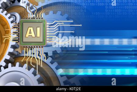 3d illustration of gears over cyber background with blue gears Stock ...