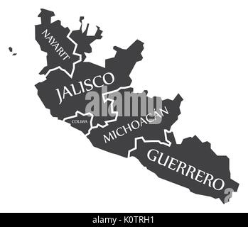 Guerrero State silhouette map isolated on white background Stock Vector ...