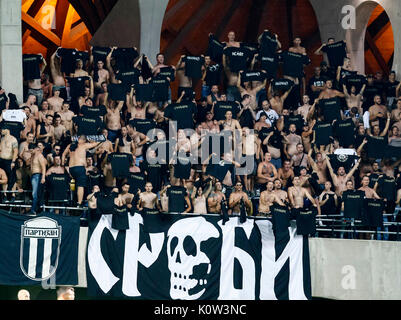 Felcsut, Hungary. 24th Aug, 2017. The ultras of FK Partizan incite ...