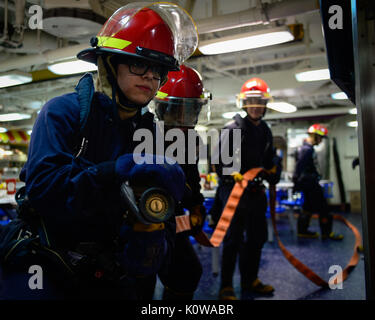 ARABIAN GULF (Aug. 4, 2017) U.S. Navy Senior Chief Engineman Nicholas ...