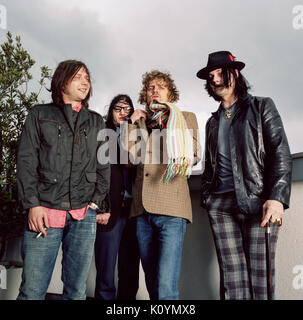 The Raconteurs an American rock band. featuring L-R Patrick Keeler ...
