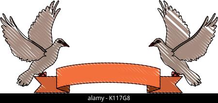 two doves holding a banner ribbons clip art isolated on white ...