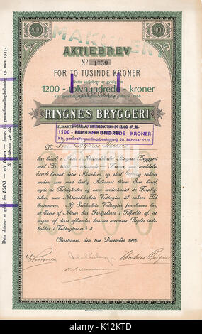 AS Ringnes Bryggeri 2000 nkr 1918 Stock Photo - Alamy