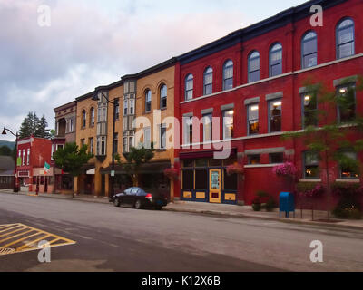 Old fashioned small town main street buildings, with stores on ground ...