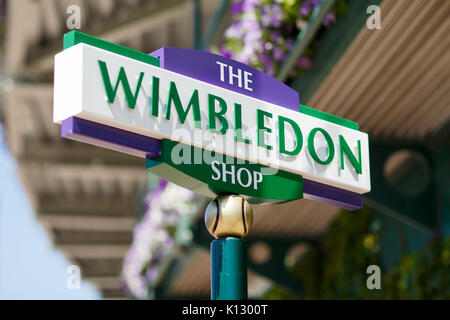 Shop sign by Court 1 at the Wimbledon Championships 2017 Stock Photo ...