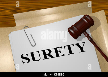 3D illustration of "SURETY BOND" title on legal document Stock Photo ...