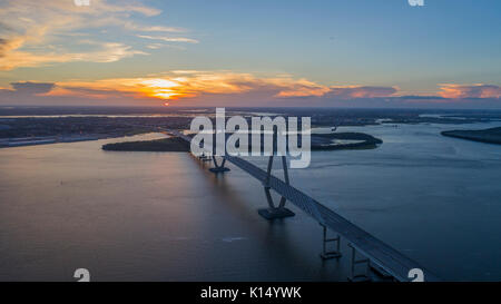 Sunset over the Arthur Ravenel Jr. Bridge, also known as the New Cooper ...