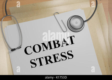 3D illustration of "PTSD" title on medical document (Posttraumatic ...