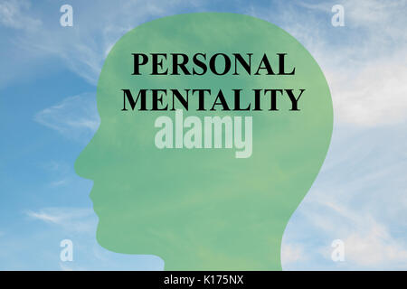 Render illustration of "HUMAN MENTALITY" script on head silhouette ...
