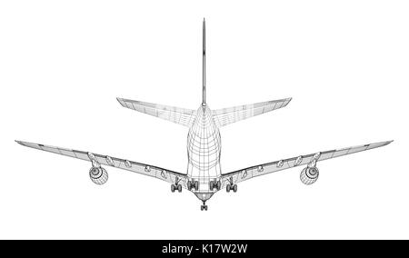 Drawing of airplane. Rear view. Vector illustration Stock Vector Image ...