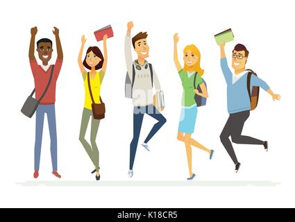 Happy senior school students - cartoon people characters isolated ...